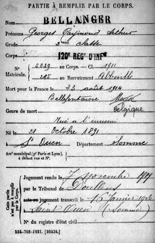 Raymond BELLANGER (Saint-Ouen) – De la Somme à Bellefontaine