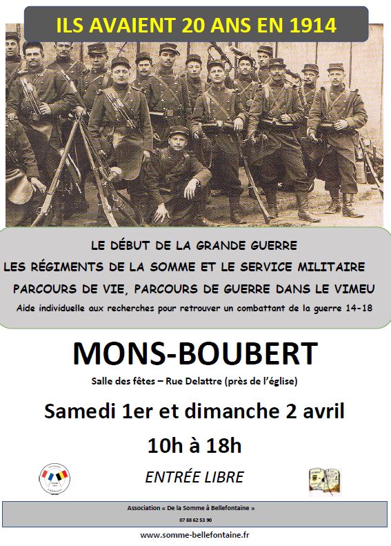 Exposition « ILS AVAIENT 20 ANS EN 1914 » à Mons-Boubert – De la Somme ...